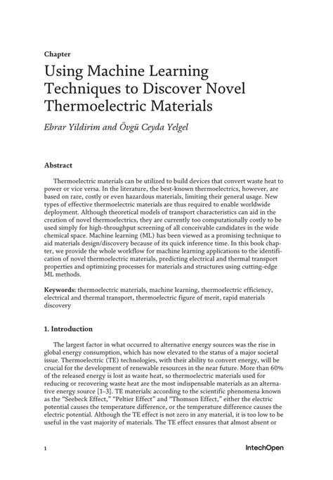 Pdf Using Machine Learning Techniques To Discover Novel Thermoelectric Materials
