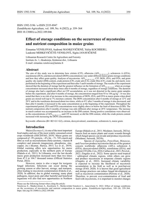 Pdf Effect Of Storage Conditions On The Occurrence Of Mycotoxins And Nutrient Composition In