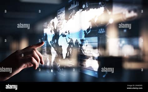 Business And Marketing Strategy Dashboard Data Analysis Control Panel On Virtual Screen Stock