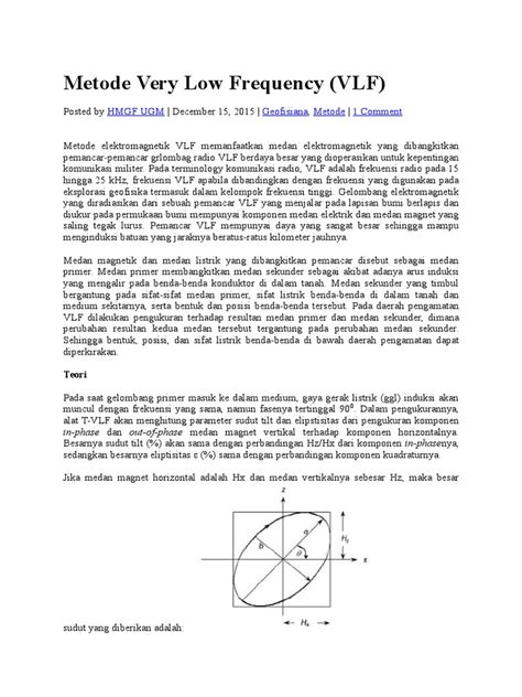 Metode Very Low Frequency Vlf Hmgf Ugm Geofisiana Metode 1 Comment Pdf