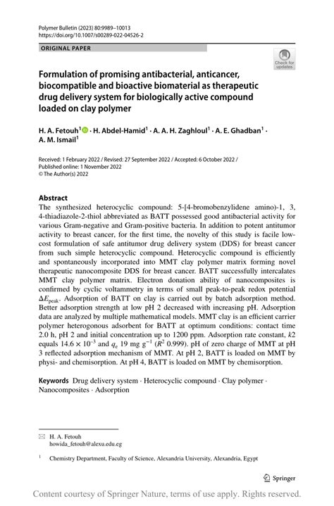 Pdf Formulation Of Promising Antibacterial Anticancer Biocompatible
