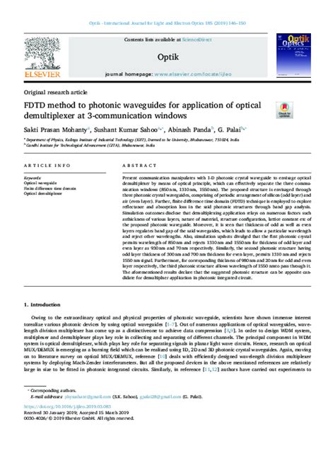 Pdf Fdtd Method To Photonic Waveguides For Application Of Optical Demultiplexer At 3