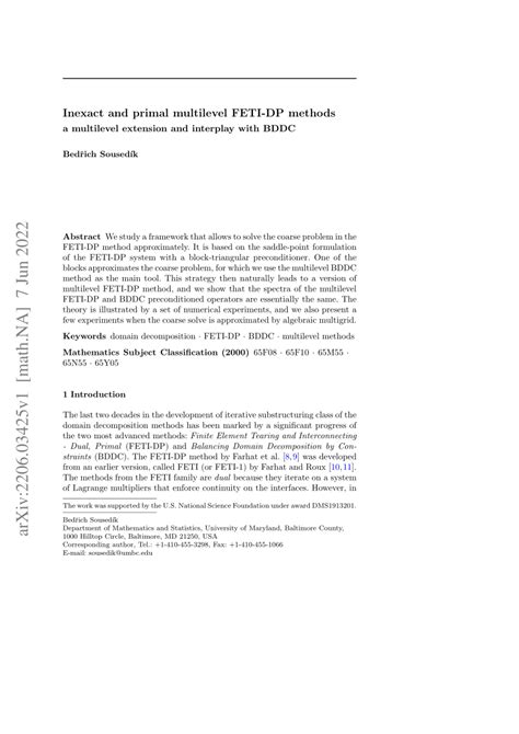 Pdf Inexact And Primal Multilevel Feti Dp Methods A Multilevel Extension And Interplay With Bddc