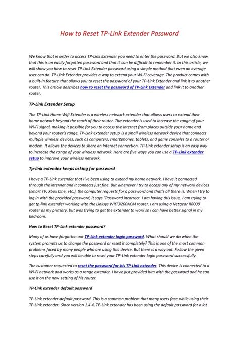 Ppt How To Reset Tp Link Extender Password Powerpoint Presentation Free Download Id 11161820