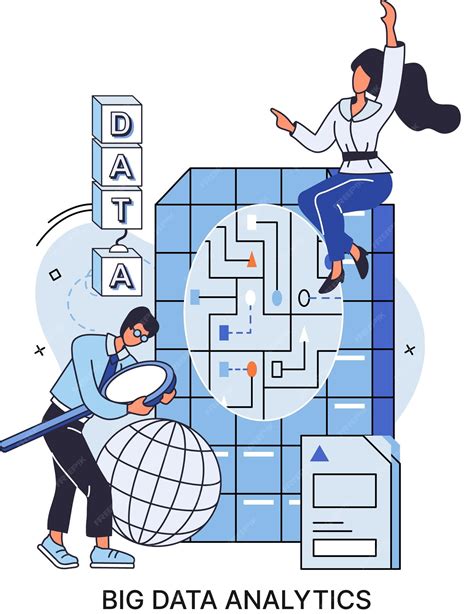빅 데이터 분석 효과적인 비즈니스 의사 결정 은유를 위해 복잡한 데이터 소스를 분석하는 프로세스 프리미엄 벡터