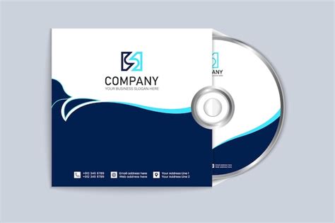 물결 모양의 파란색 Cd 표지 및 레이블 템플릿 프리미엄 벡터
