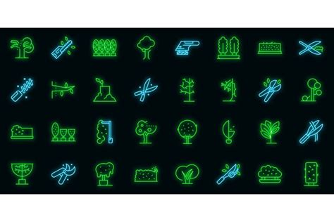 Tree Trimming Icons Set Vector Neon
