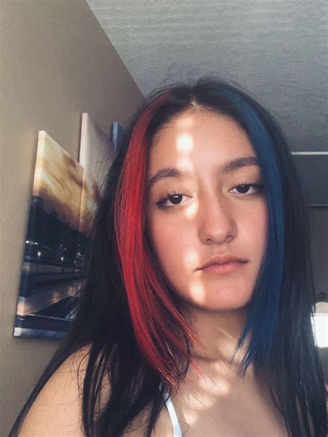 Blue And Red Hair Dyed Bangs Split Hair Color Front Hair Dyed Ingridcarrasco Dyed Red Hair