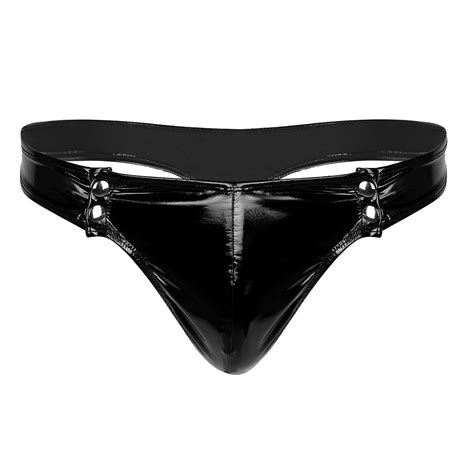 Sexy Mens Faux Leather Underwear Brief Thong G String Pouch Panties