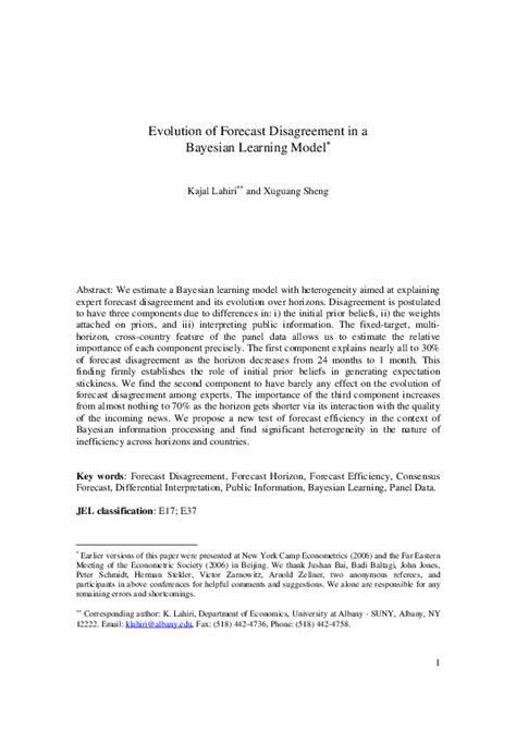 Pdf Evolution Of Forecast Disagreement In A Bayesian Learning Model