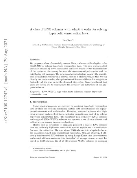 Pdf A Class Of Eno Schemes With Adaptive Order For Solving Hyperbolic