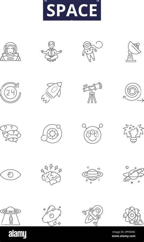 Space Line Vector Icons And Signs Galaxies Cosmos Void Planets Nebulae Astronomy Orbit