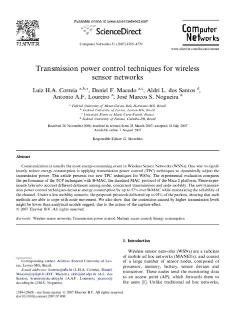 Pdf Transmission Power Control Techniques For Wireless Sensor Networks