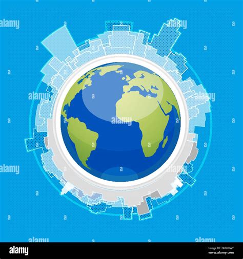 Illustration Of Cityscape Around Globe On Textured Background Stock