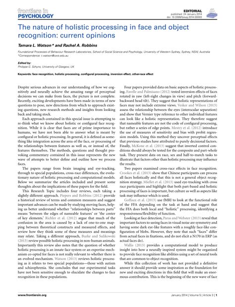 Pdf The Nature Of Holistic Processing In Face And Object Recognition Current Opinions