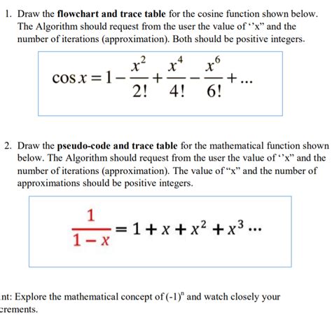 Solved 1 Draw The Flowchart And Trace Table For The Cosine
