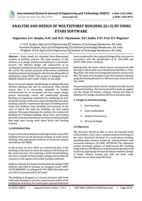Irjet Analysis And Design Of Multistorey Building G3 By Using Etabs Software