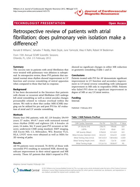 Pdf Retrospective Review Of Patients With Atrial Fibrillation Does Pulmonary Vein Isolation