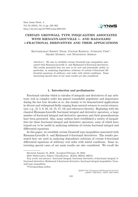 Pdf Certain Gronwall Type Inequalities Associated With Riemann Liouville K And Hadamard K