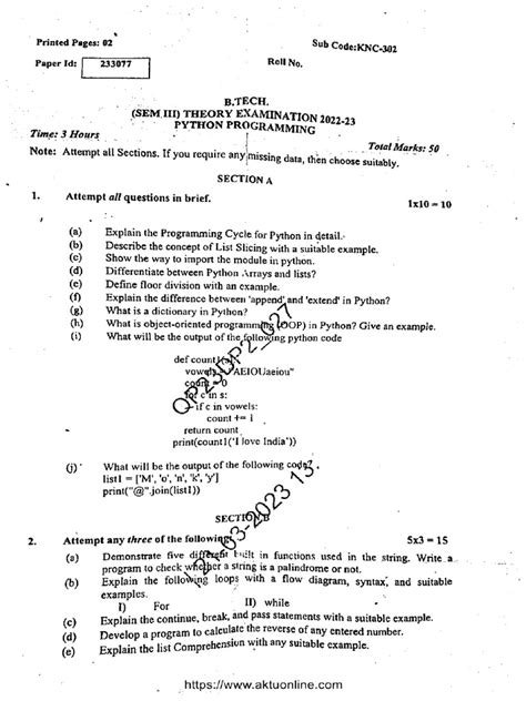 Btech 3 Sem Python Programming Knc 302 2023 Pdf
