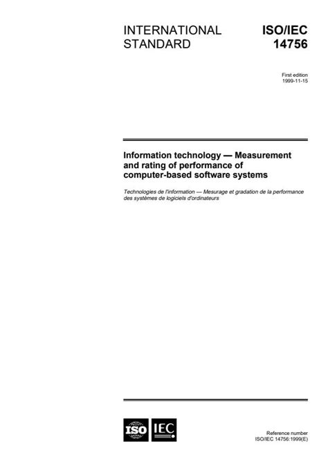 ISO IEC 14756 1999 Information Technology Measurement And Rating Of Performance Of