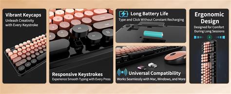 Nowlike Wireless Keyboard And Mouse Combo Retro Typewriter Keyboard With Round