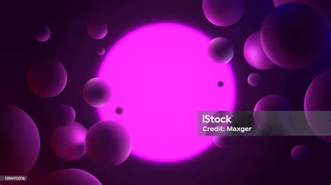 어두운 배경에 빛나는 보라색 원 구체에 반사네온 조명 기하학적 모양의 미래 그라데이션 포스터와 추상 벡터 일러스트 공중 부양에 대한 스톡 벡터 아트 및 기타 이미지 Istock