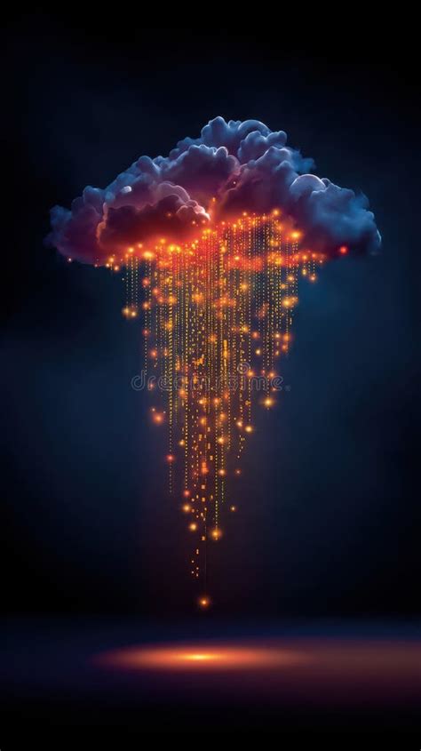 Conceptual Depiction Of Cloud Computing With Stylized Cloud And Golden Binary Data Streams