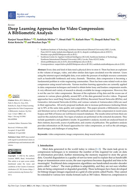 Pdf Deep Learning Approaches For Video Compression A Bibliometric Analysis