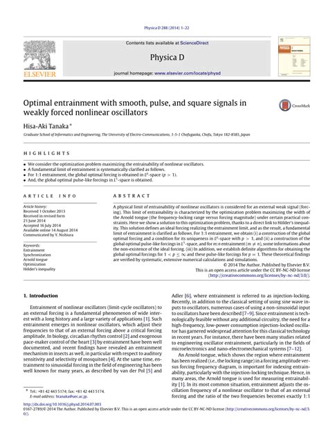 Pdf Optimal Entrainment With Smooth Pulse And Square Signals In Weakly Forced Nonlinear