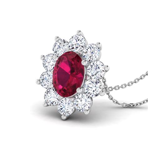 Classic Oval Shaped Red Ruby With Round Diamonds Pendant Goodmark