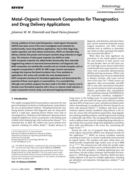 Pdf Metalorganic Framework Composites For Theragnostics And Drug Delivery Applications