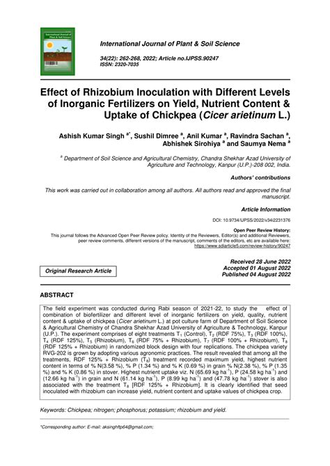 Pdf Effect Of Rhizobium Inoculation With Different Levels Of