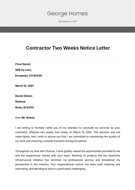 2 Weeks Notice Letter Format
