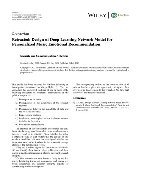 Pdf Retracted Design Of Deep Learning Network Model For Personalized Music Emotional