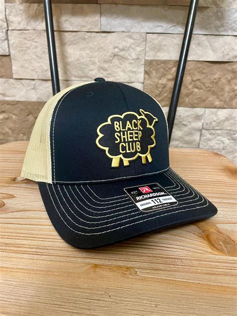 Richardson 112 Trucker Hat Blackvegas Gold With Custom Black Sheep