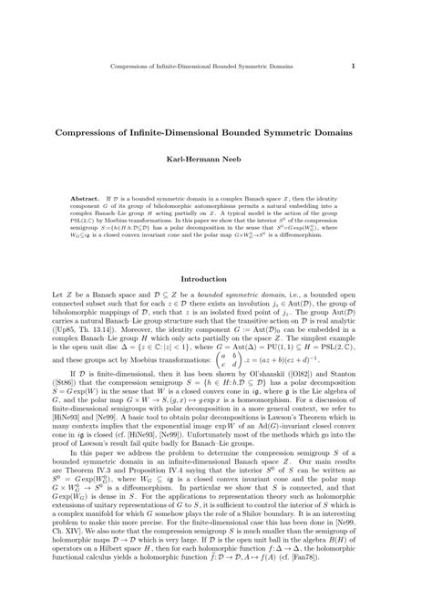 Pdf Compressions Of Infinite Dimensional Bounded Symmetric Domains