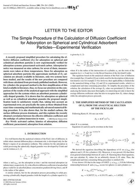 Pdf The Simple Procedure Of The Calculation Of Diffusion Coefficient