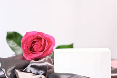 제품 프리젠 테이션을위한 흰색 연단 디스플레이 쇼케이스 빈 장면 분홍색 장미 꽃과 회색 실크 직물 직물 복사 공간 0명에 대한 스톡 사진 및 기타 이미지 Istock