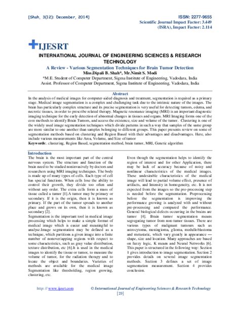 pdf a review various segmentation techniques for brain tumor detection