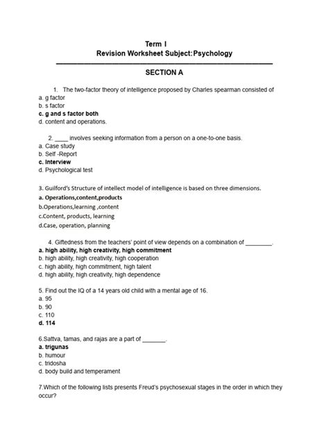 Term 1 Revision Assignment 8 Answer Key Pdf Stress Biology
