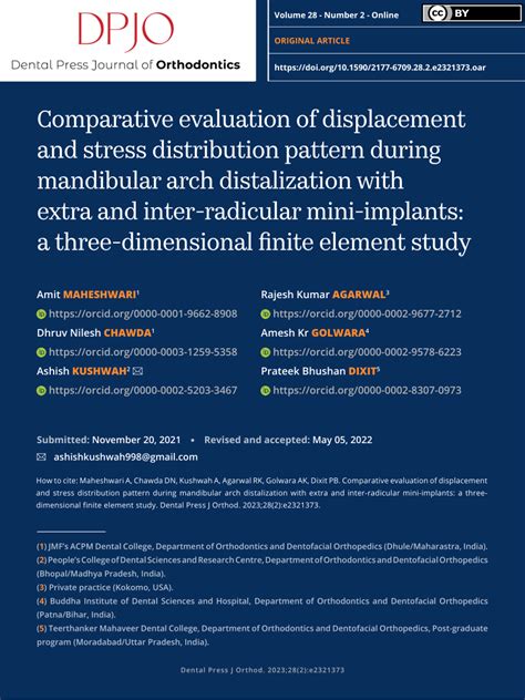 Pdf Comparative Evaluation Of Displacement And Stress Distribution Pattern During Mandibular