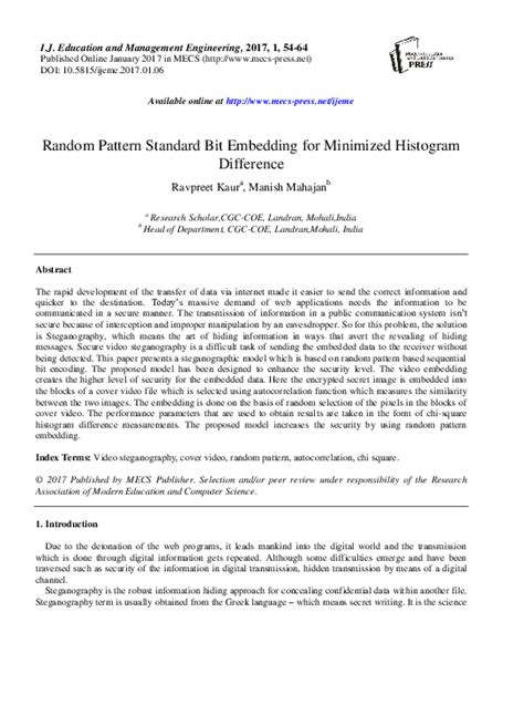 Pdf Random Pattern Standard Bit Embedding For Minimized Histogram Difference