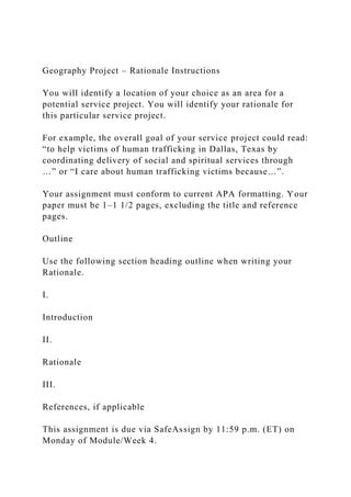 Geography Project Rationale InstructionsYou Will Identify A Docx