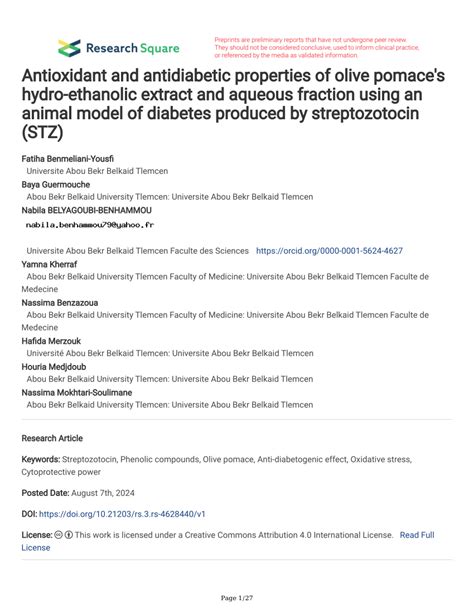 Pdf Antioxidant And Antidiabetic Properties Of Olive Pomaces Hydro Ethanolic Extract And
