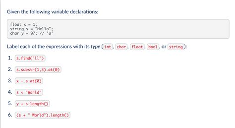 Solved Given The Following Variable Declarations Float X Chegg