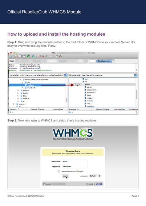 Pdf Official Resellerclub Whmcs Module · How To Upload And Install The Hosting Modules Step 1