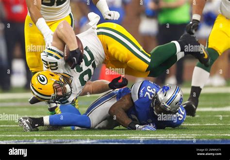 Green Bay Packers Fullback Aaron Ripkowski 22 Flips Over Detroit Lions Strong Safety Tavon