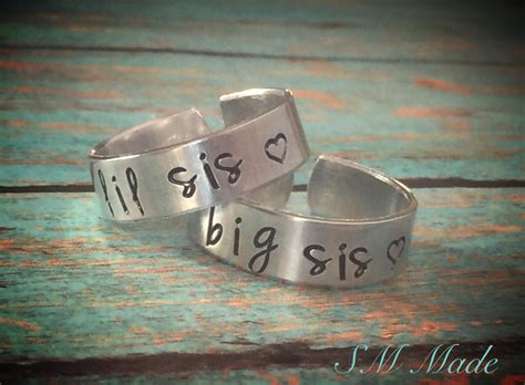 Big Sis Lil Sis Ring Set Hand Stamped Ring Very Sturdy Ring Great Gift Fun Piece Of