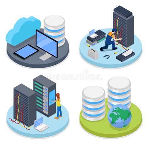 Isometric System Administrator Server Room Data Storage Stock Vector